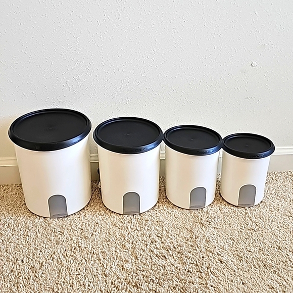 Tupperware | Kitchen | 4 Tupperware Canister Set Black White One Touch ...